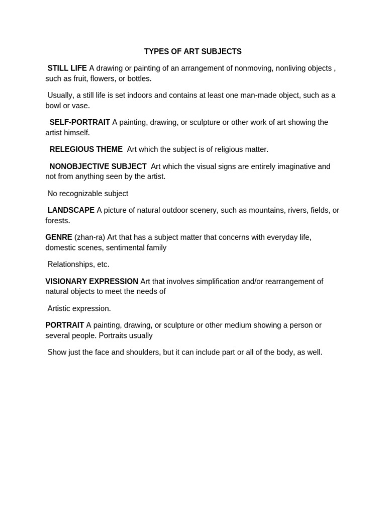 Categories of Art Subjects Explained | PDF