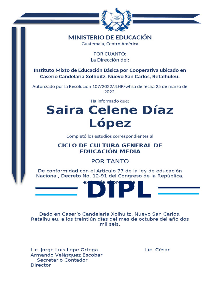 2009 Diploma de Tercero Básico | PDF