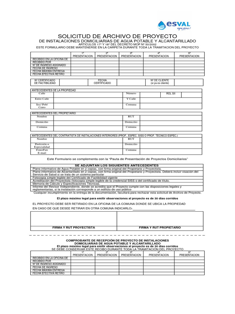Esval Solicitud de Archivo de Proyecto1 | PDF