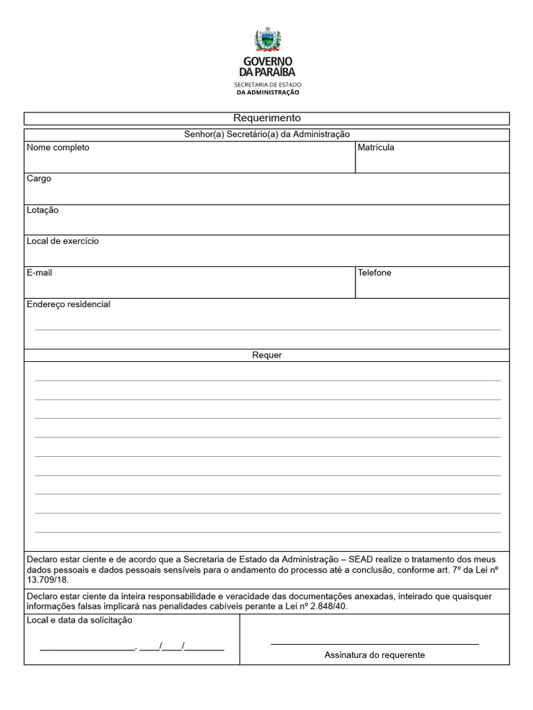 FORMULÁRIO REQUERIMENTO | PDF