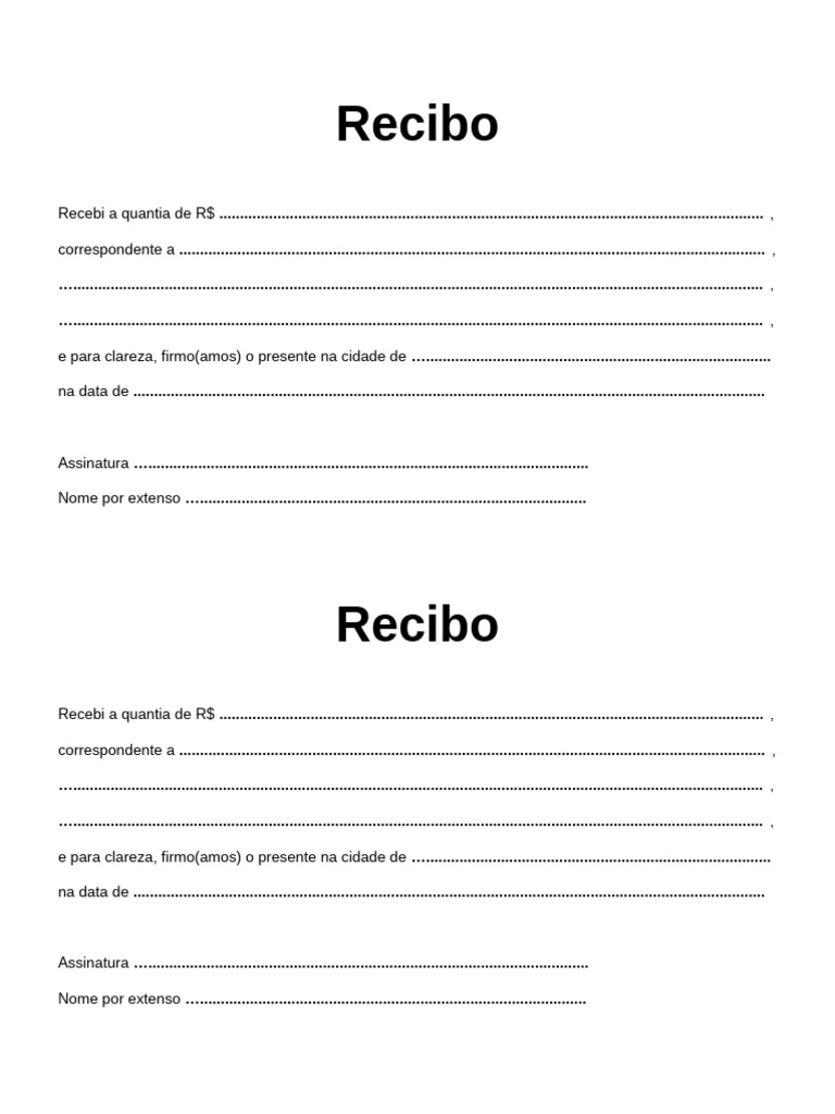 Modelo Recibo Simples para Impressao | PDF
