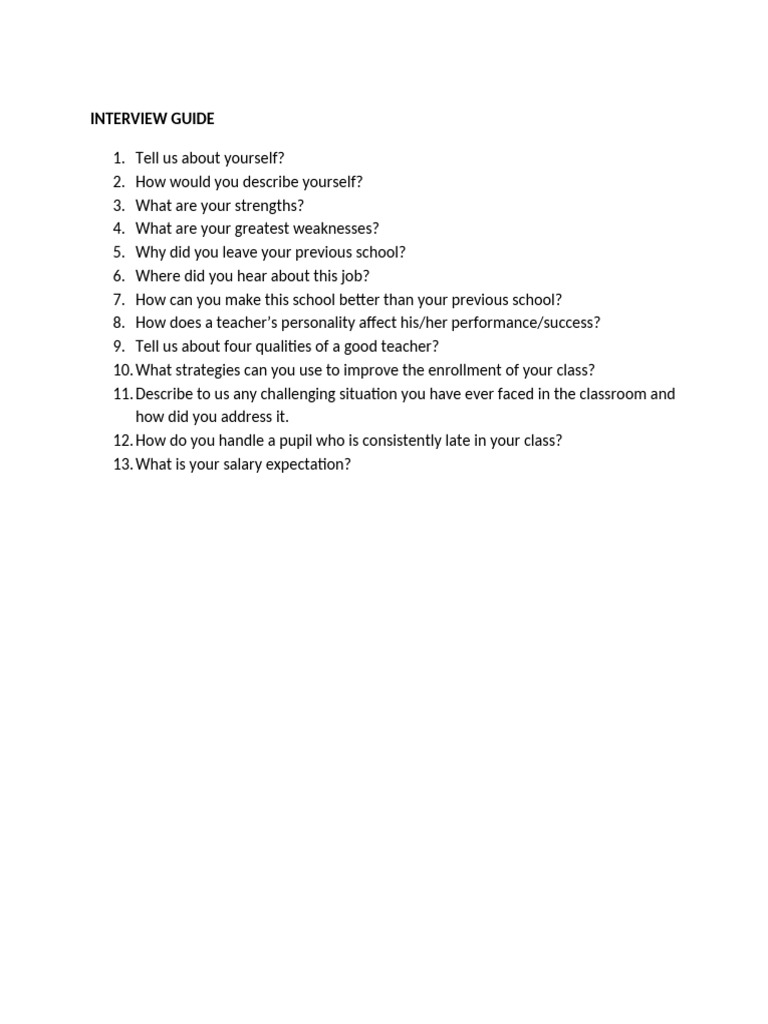 Essential Teacher Interview Questions | PDF