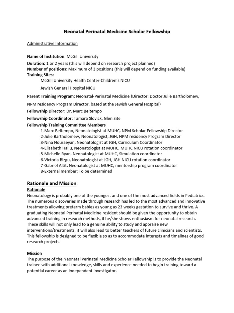neonatal_perinatal_medicine_scholar_fellowship_feb2020 | PDF | Neonatology | Neonatal Intensive ...