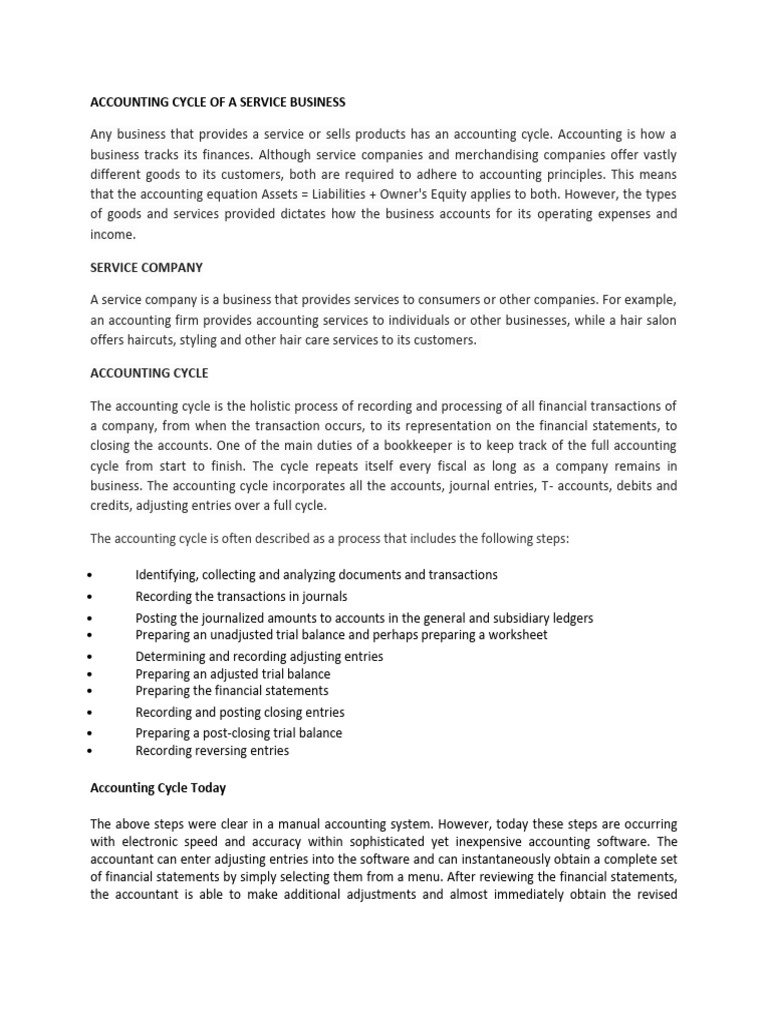 Accounting Cycle of A Service Business | PDF | Debits And Credits | Expense