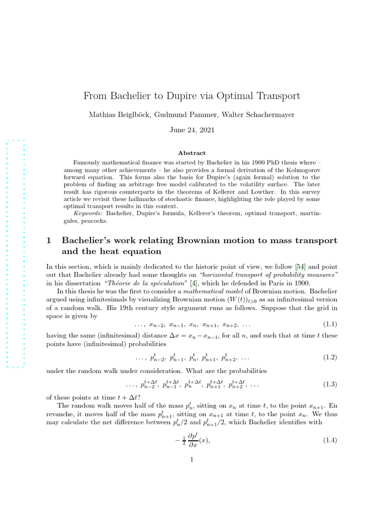 From Bachelier To Dupire Via Optimal Transport | PDF | Markov Chain | Probability Theory