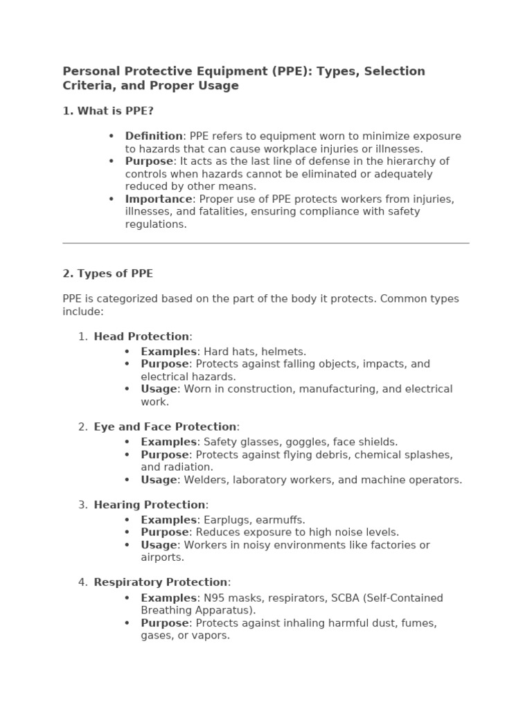 Essential Guide to PPE Types and Usage | PDF | Personal Protective ...