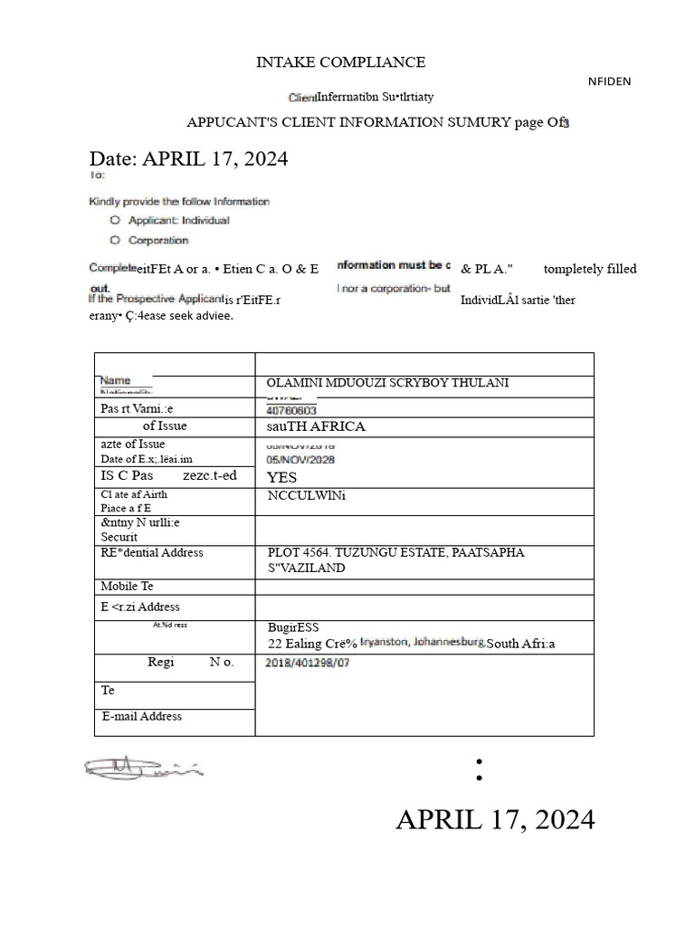 CIS MR Mduduzi FNB Bank | PDF