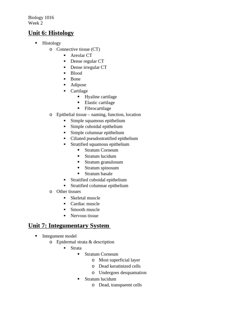 Week 2 Checklist | PDF | Bone | Epithelium