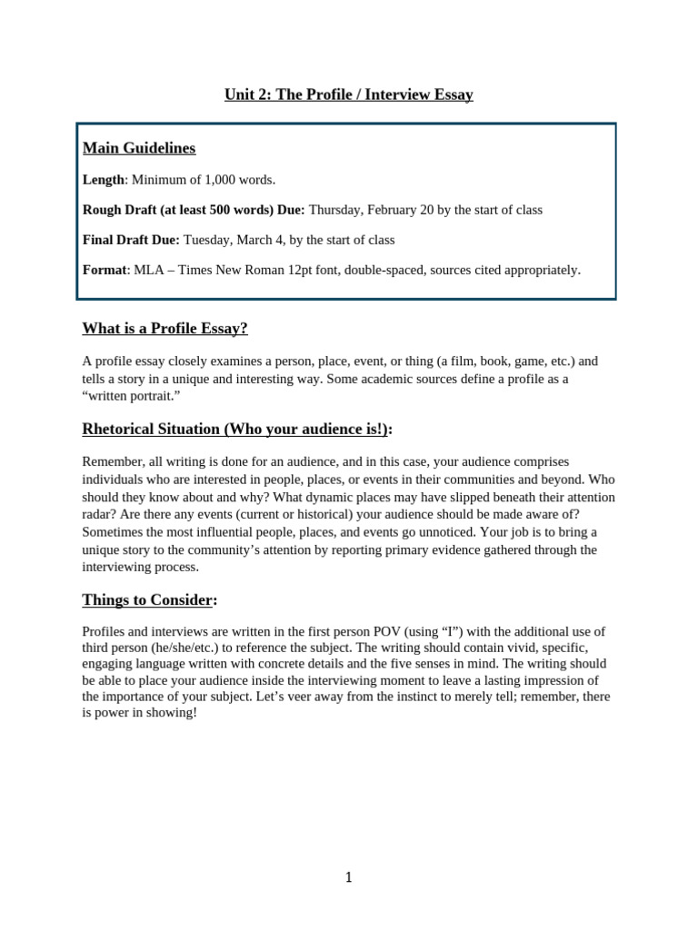 Unit 2 Profile - Interview Essay Prompt | PDF | Essays | Cognition