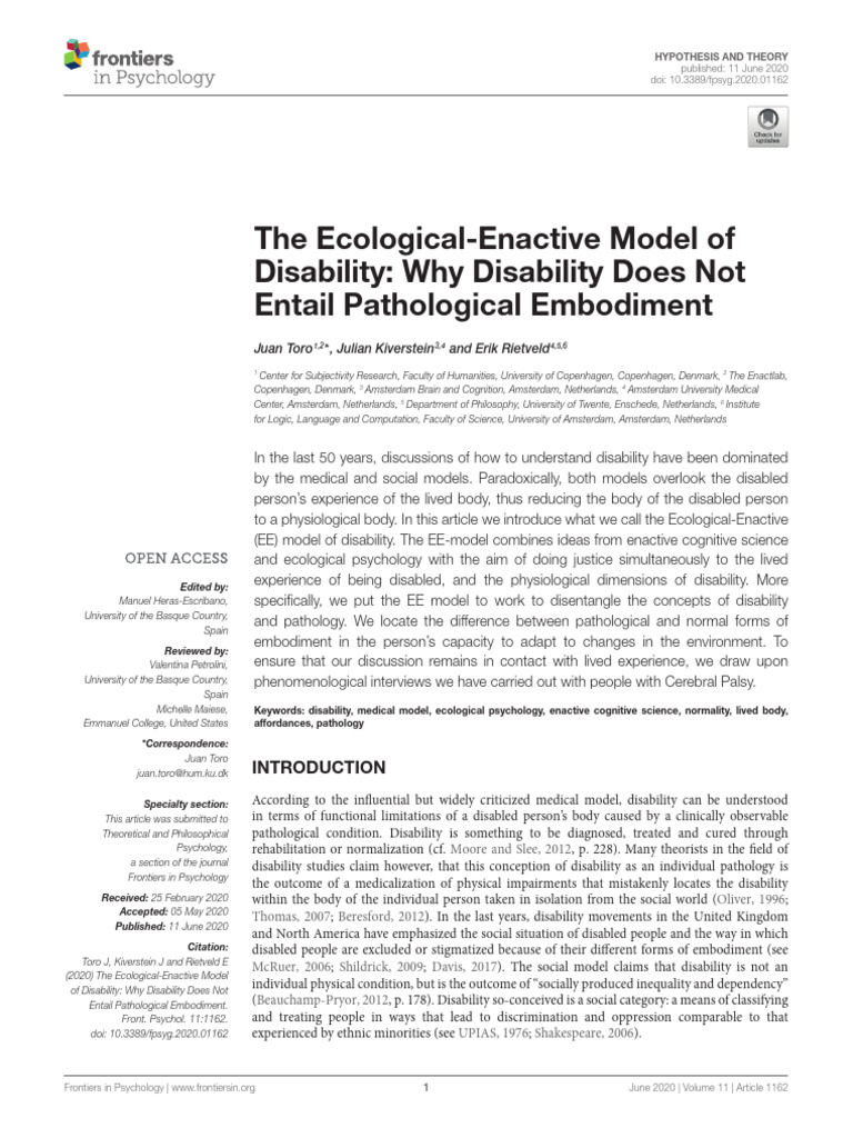 The Ecological-Enactive Model o - Toro, Juan | PDF | Disability ...