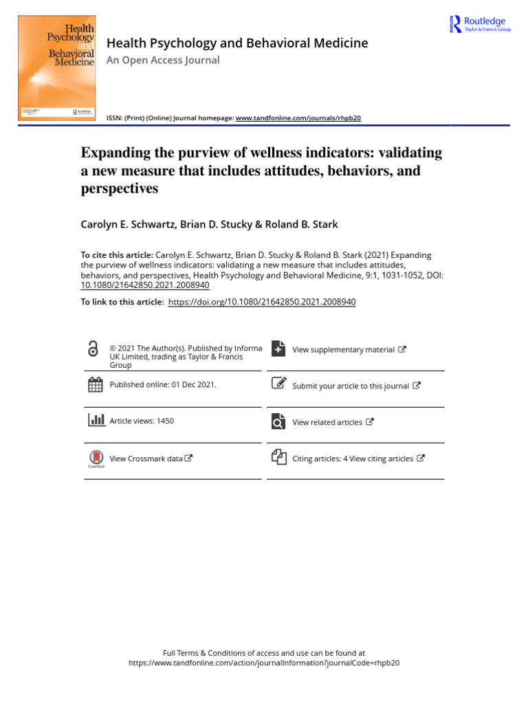 Expanding the Purview of Wellness Indicators Validating a New Measure That Includes Attitudes ...