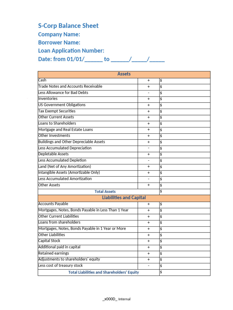 S-Corp and Partnership Balance Sheets | PDF | Balance Sheet | Equity ...