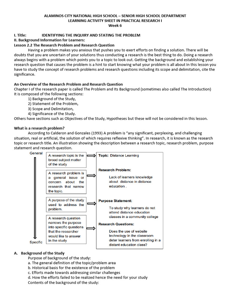 Activity Sheet Pr1 Week 5 Background of The Study | PDF | Question | Evaluation