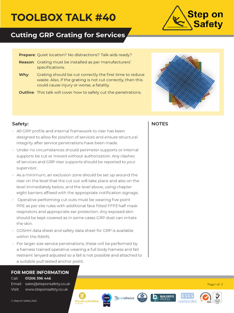 Safe Cutting of GRP Grating Guidelines | PDF
