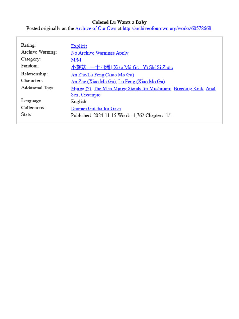 Colonel Lu Wants A Baby | PDF