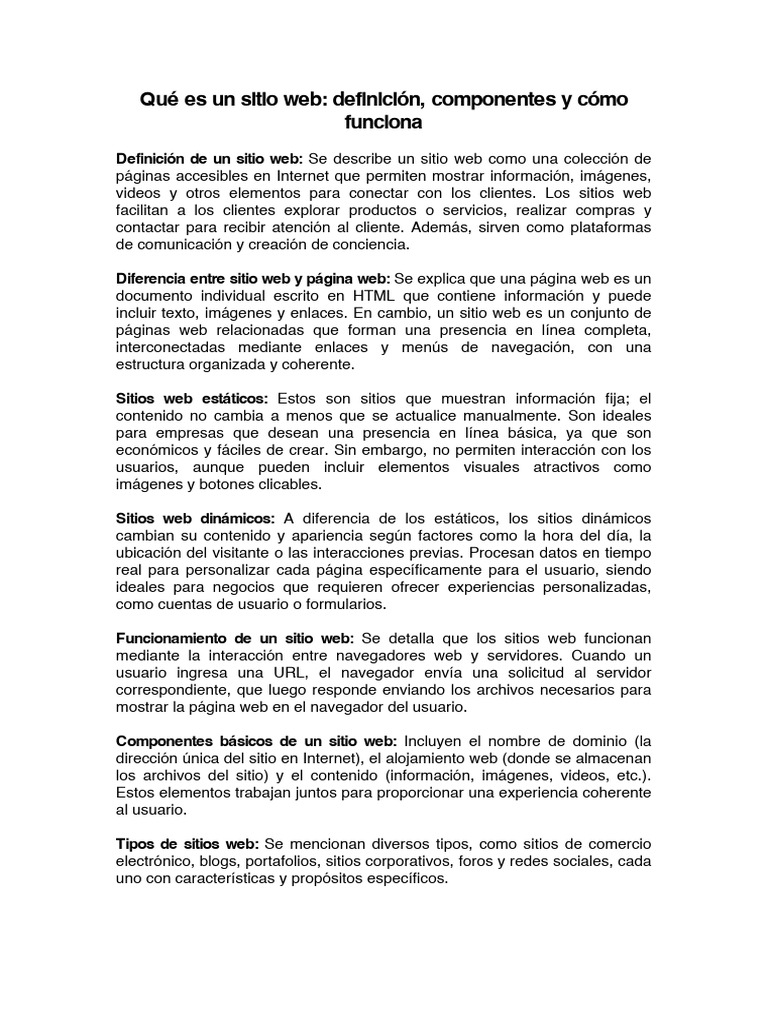 Definición y tipos de sitios web | PDF | Sitios web | Red mundial