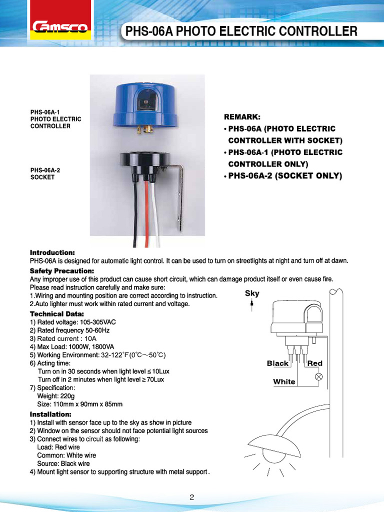 PHS-06A Photo Electric Controller Guide | PDF