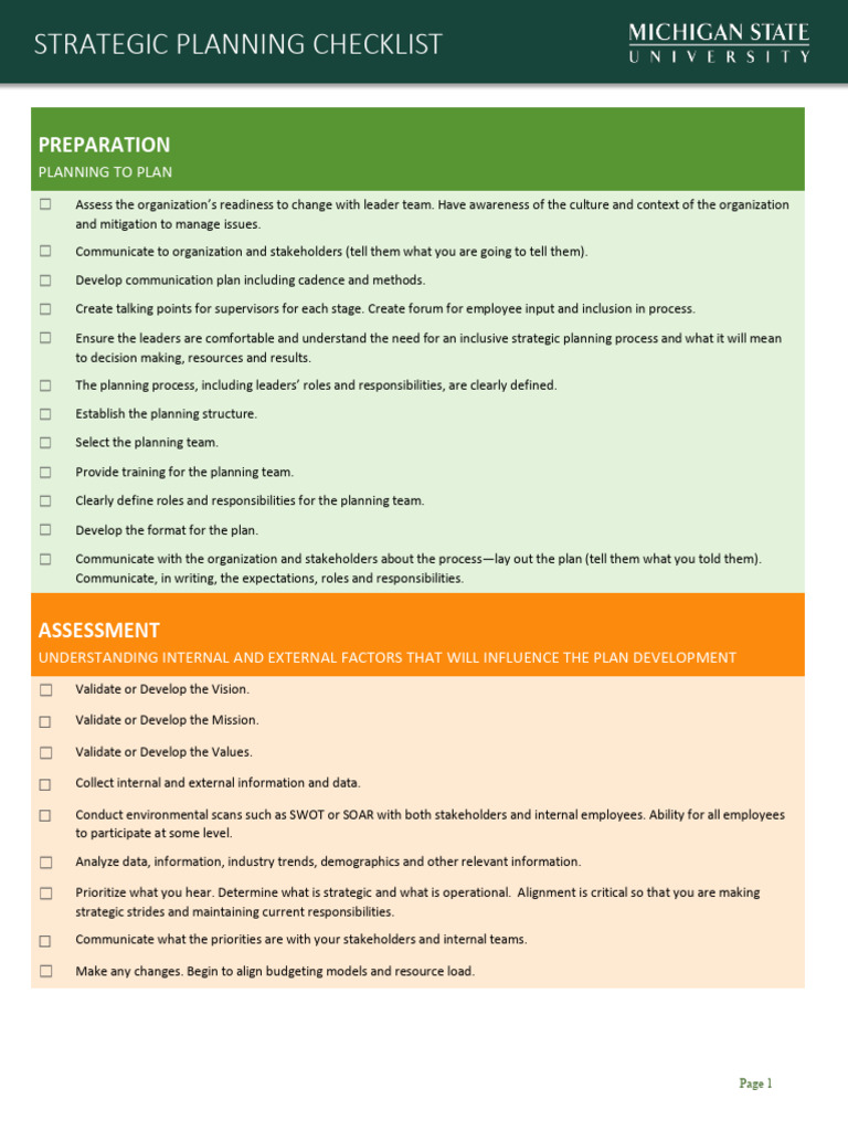 Strategic Planning Checklist Guide | PDF | Strategic Planning | Goal