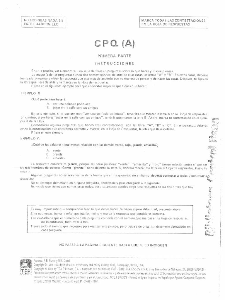 Cuestionario y Hoja de Respuesta CPQ | PDF