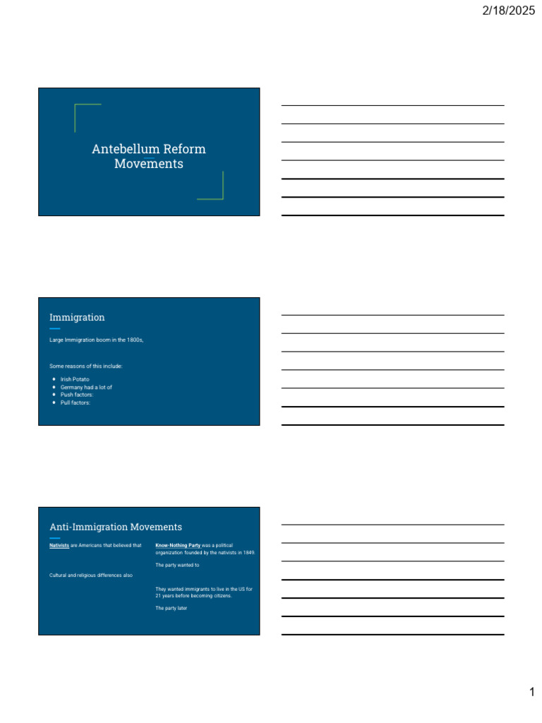 Antebellum Reform Movements notes guide | PDF | Abolitionism In The ...