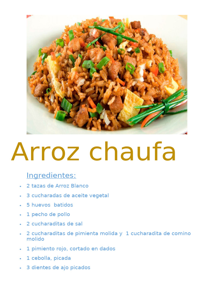 Receta de Arroz Chaufa y Variantes | PDF | Cilantro | Sopa de pollo