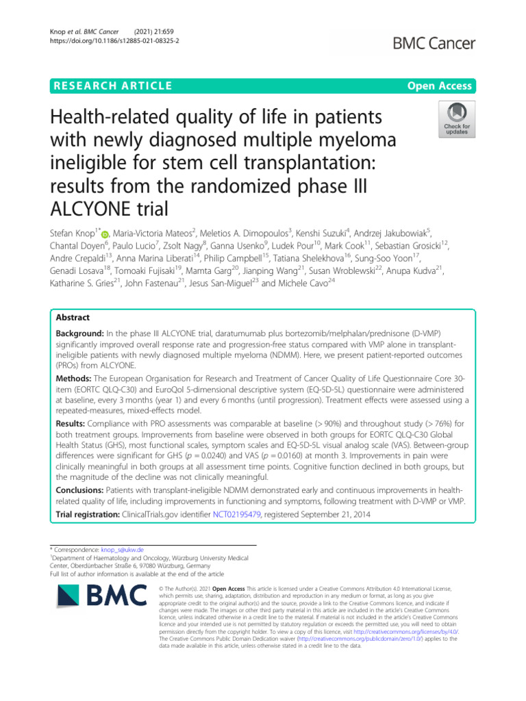 Knop BMC Cancer 2021 Daratumumab-Bort-Melph-Pred QoL | PDF | Multiple ...