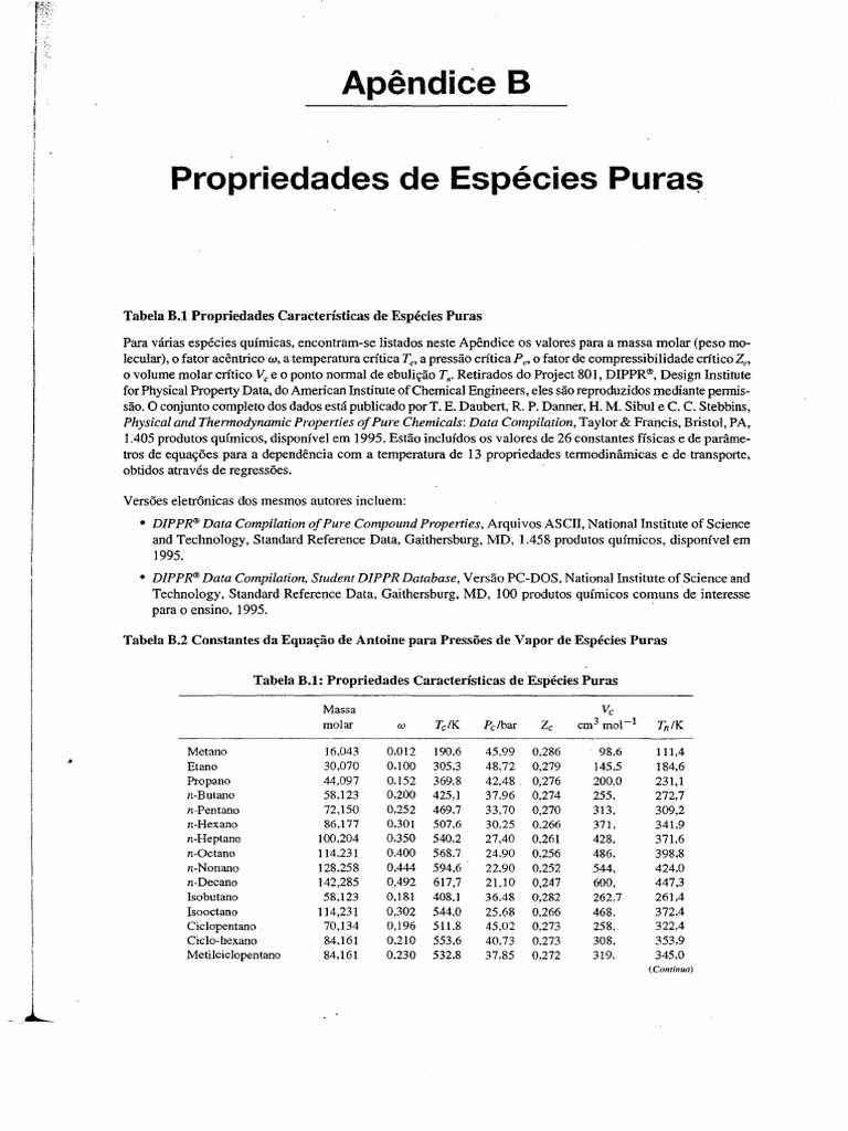 Apêndice B - Propriedades Especies Puras | PDF | Compostos químicos | Química