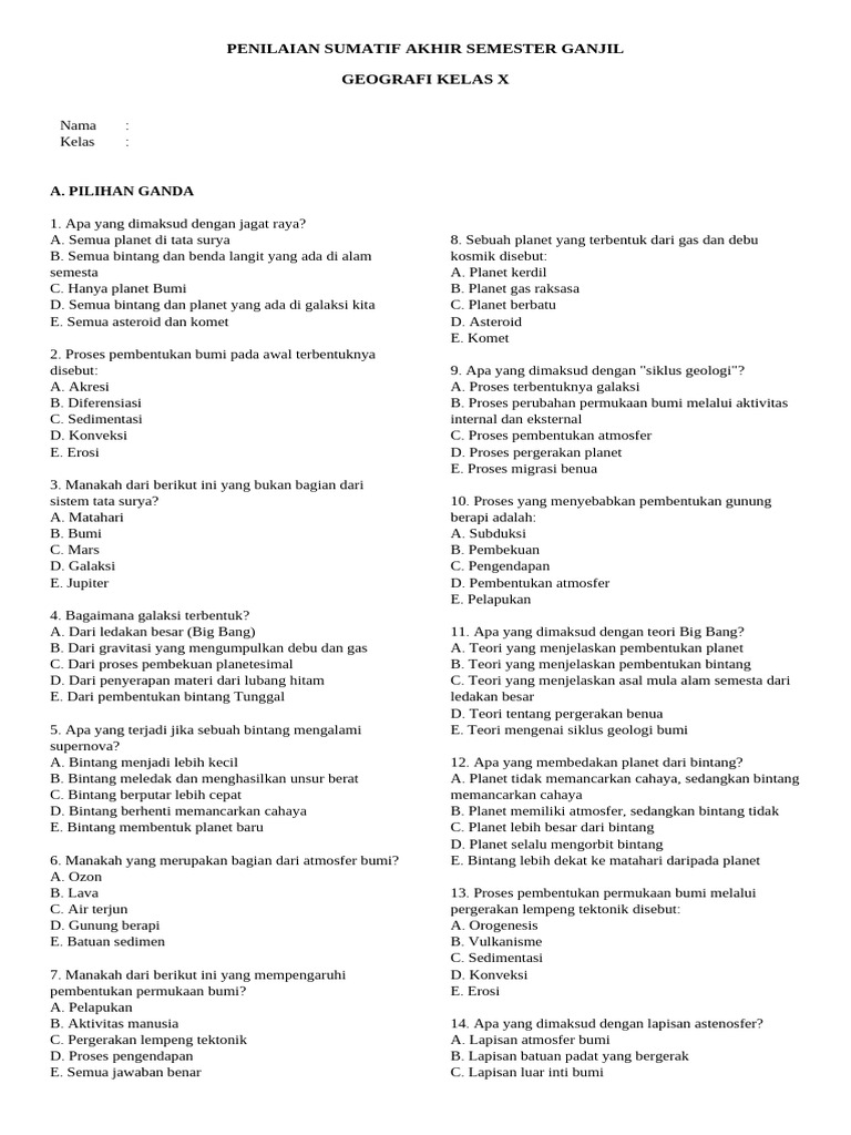 SOAL PAS GANJIL X GEO MIPAS | PDF