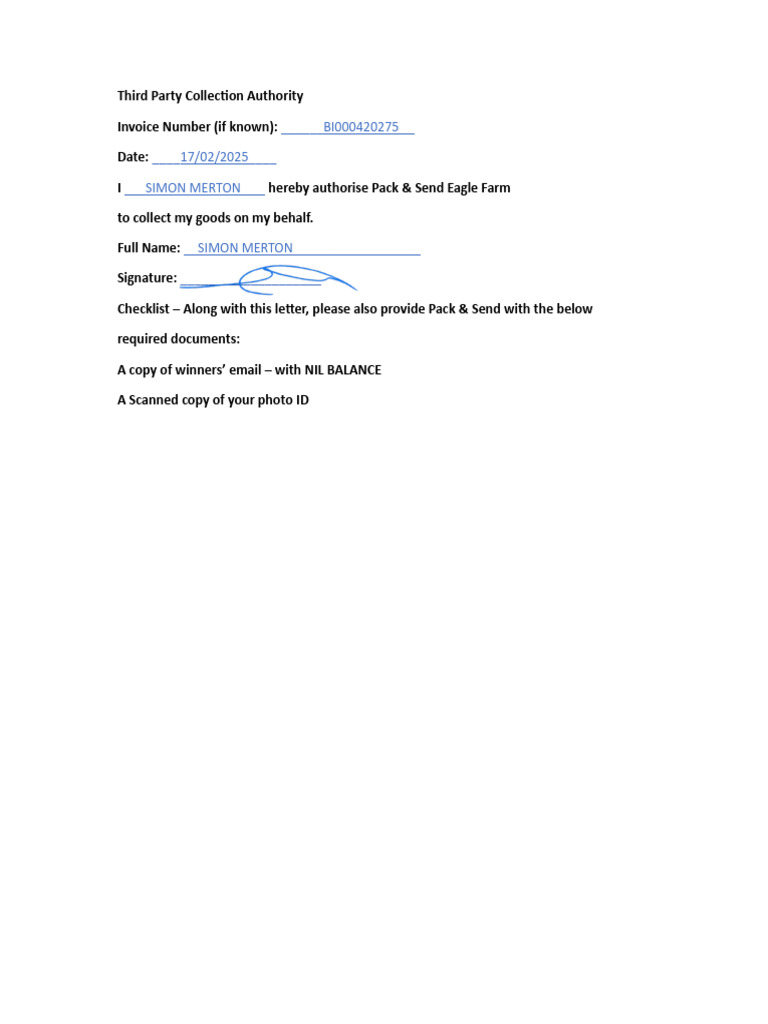 Third Party Collection Authorization Form | PDF