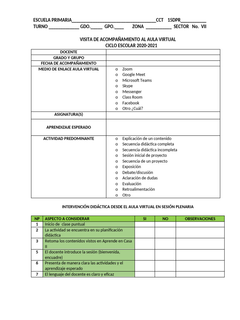 Formato Visitas Aula Virtual S-Vii | PDF | Maestros | Modificación de ...