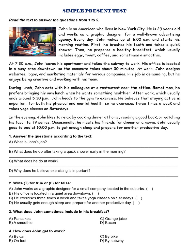 Simple Present Test for English Learners | PDF