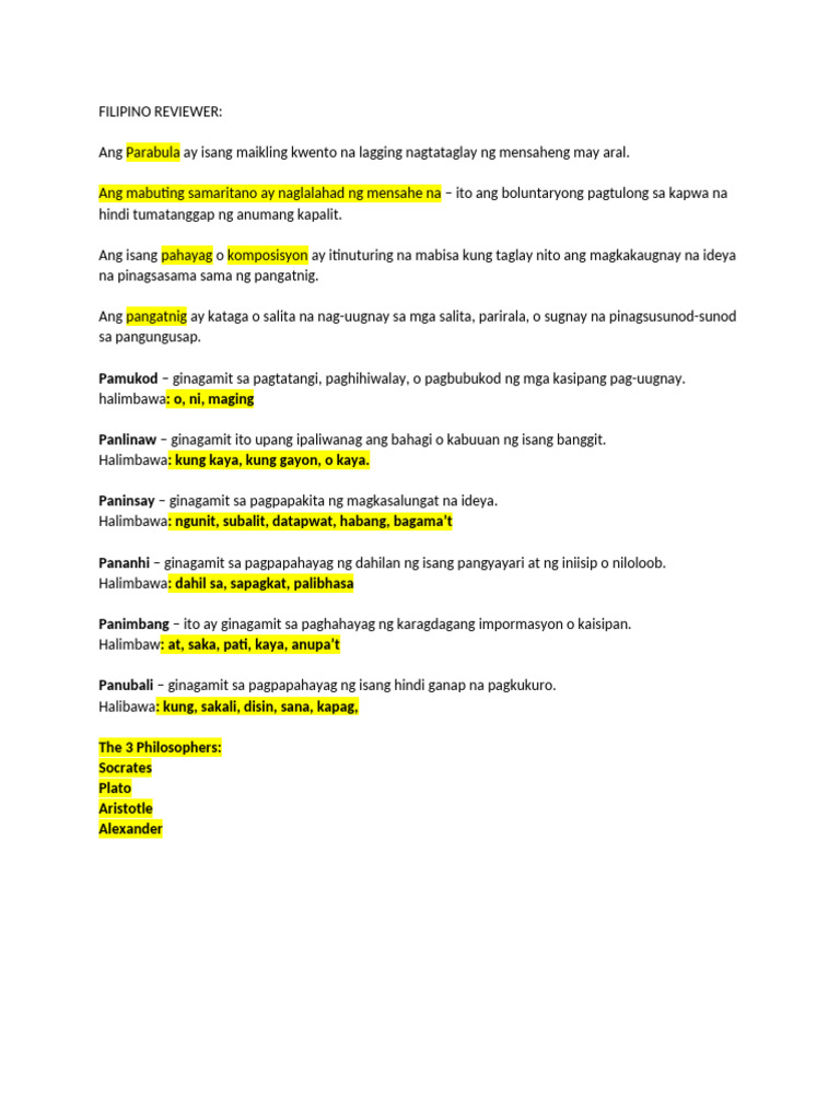 Filipino Reviewer 10 | PDF