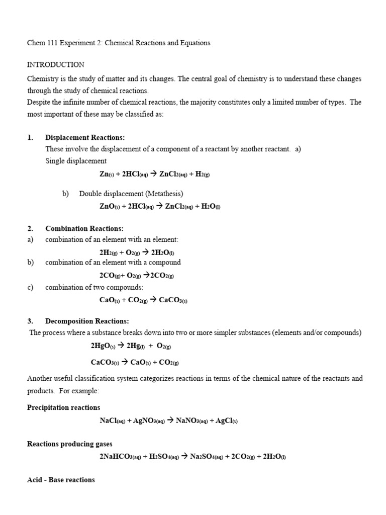 991 Chem 111 Experiment 2 Lab Manual | PDF | Salt (Chemistry) | Hydroxide