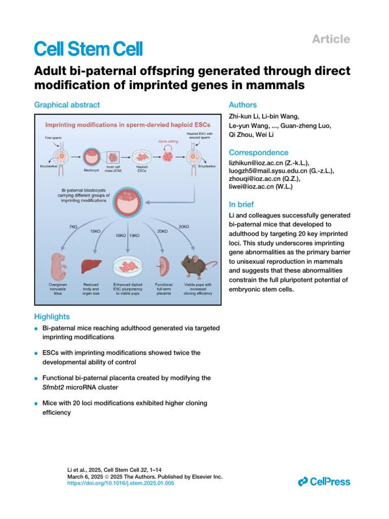 1 s2.0 S1934590925000050 Main | PDF | Embryonic Stem Cell | Stem Cell