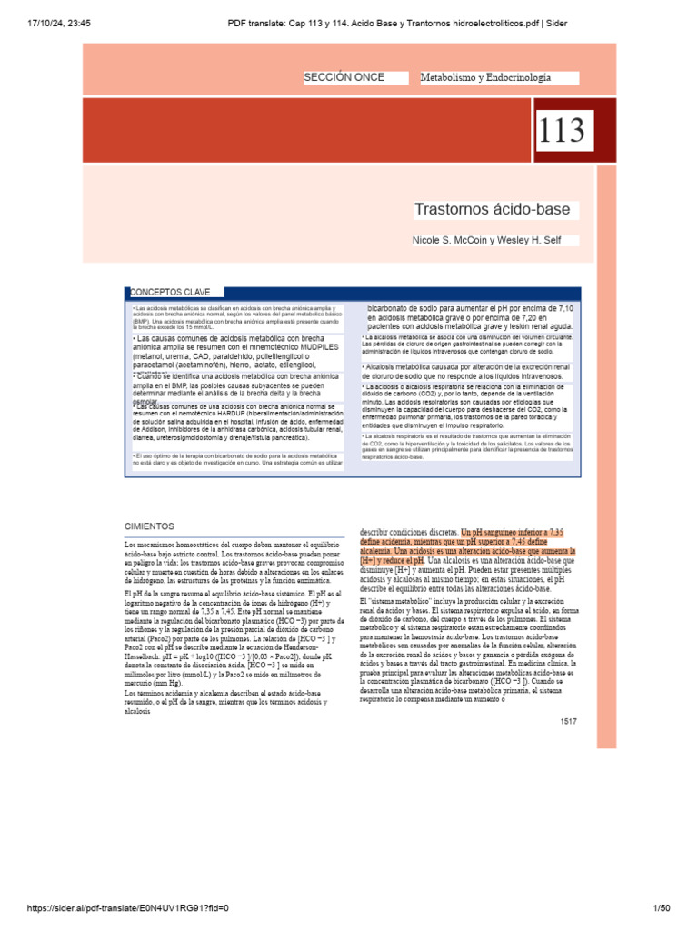 PDF Translate - Cap 113 y 114. Acido Base y Trantornos ...