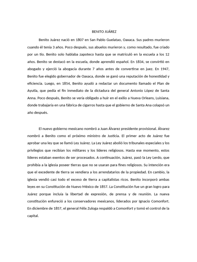 Nacimiento y vida de Benito Juárez | PDF | México | Gobierno
