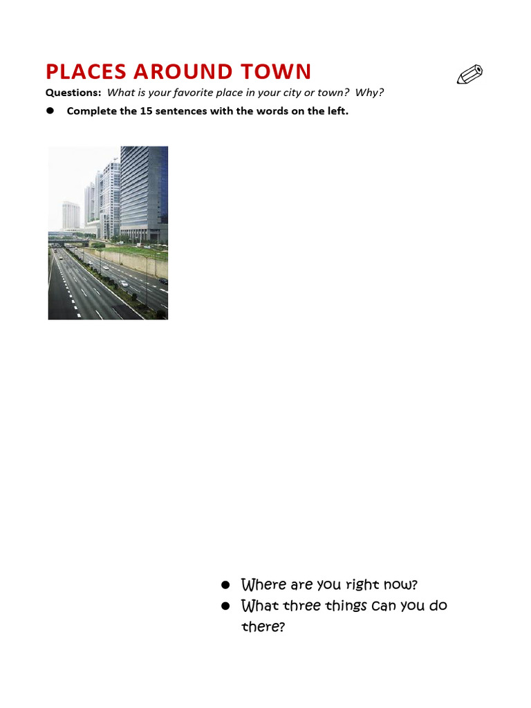 Vocabulary Worksheet: Places in Town | PDF