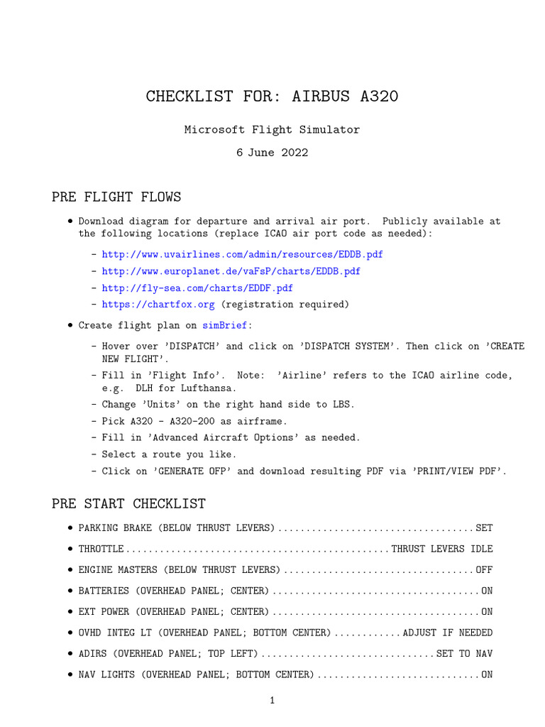 Airbus A320 Pre-Flight Checklist Guide | PDF | Aviation | Aircraft