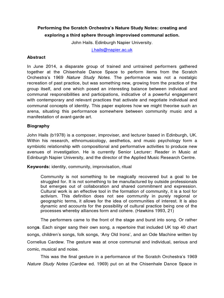 Performing The Scratch Orchestra | PDF | Identity (Social Science)
