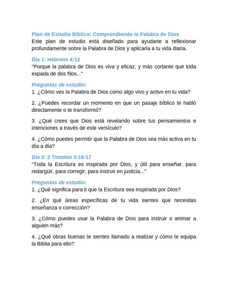 Estudio Bíblico: Reflexión y Aplicación | PDF