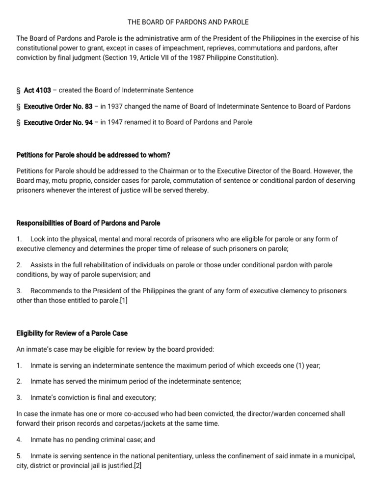 Understanding the Board of Pardons and Parole | PDF
