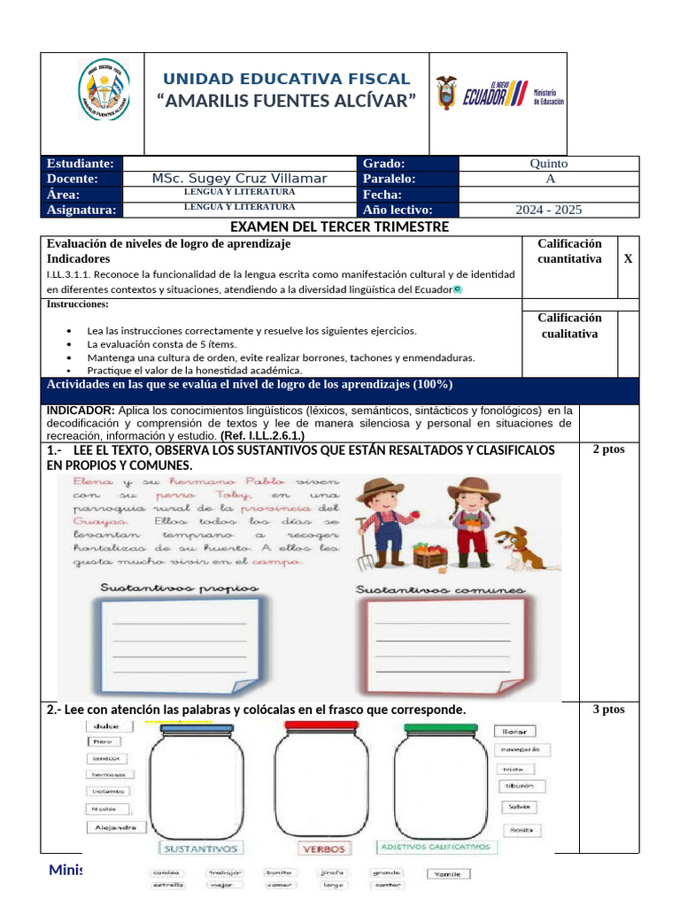Exam - Lengua y Literatura 3er Trimestre | PDF | Lingüística | Aprendizaje