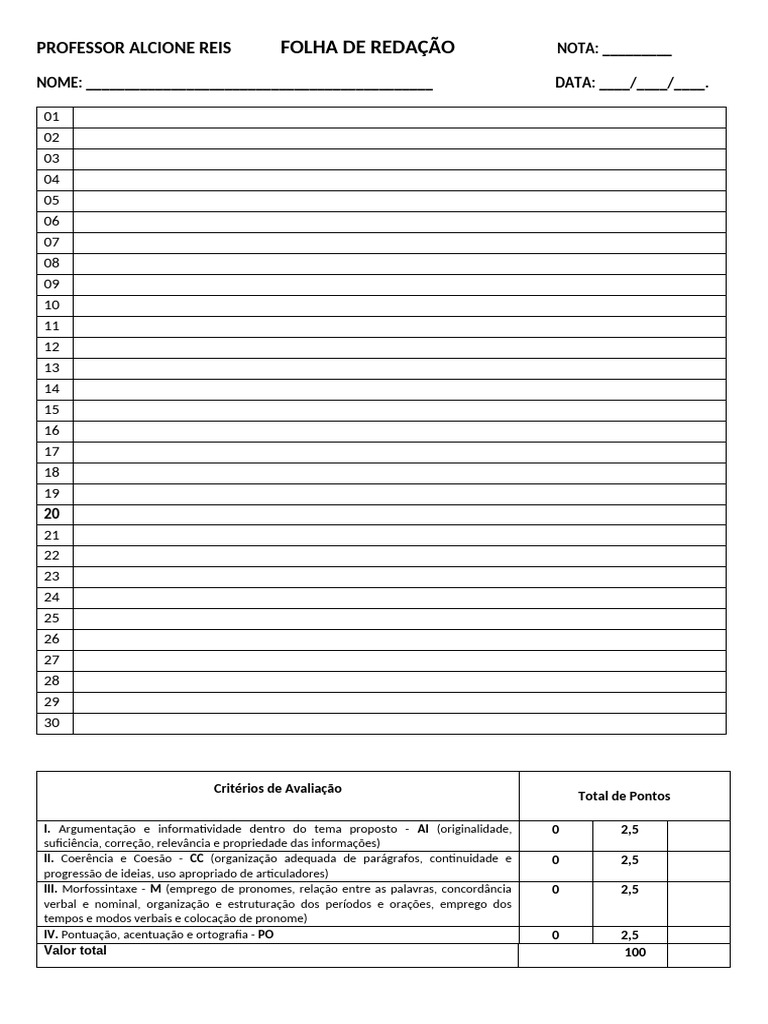 Folha de Redação para Concurso PDF | PDF