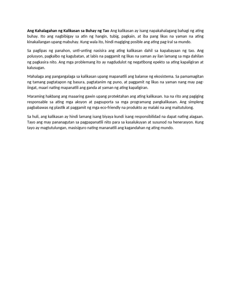 Ang Kahalagahan NG Kalikasan Sa Buhay NG Tao Ang Kalikasan Ay Isang ...