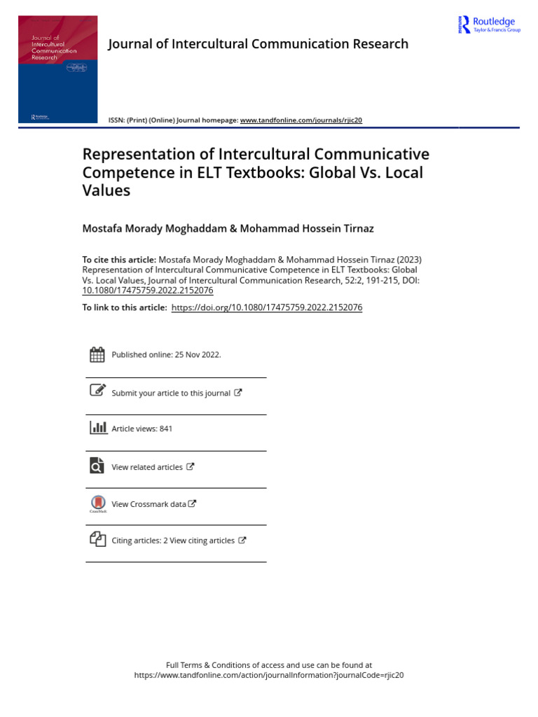 Representation of Intercultural Communicative Competence in ELT Textbooks Global vs. Local ...