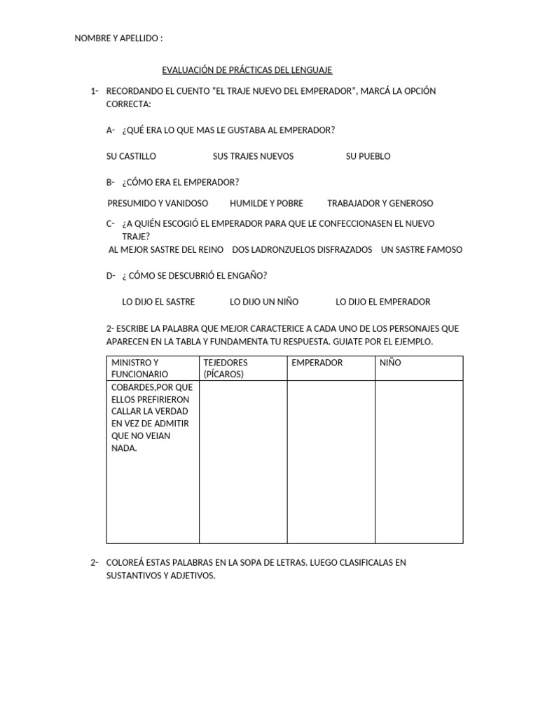 Evaluación de Prácticas Del Lenguaje Cuarto | PDF