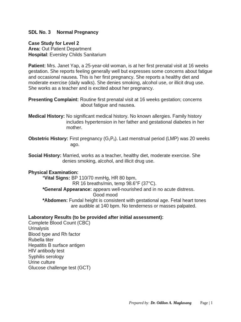 SDL No. 3 OPD Normal Pregnancy | PDF | Pregnancy | Prenatal Development