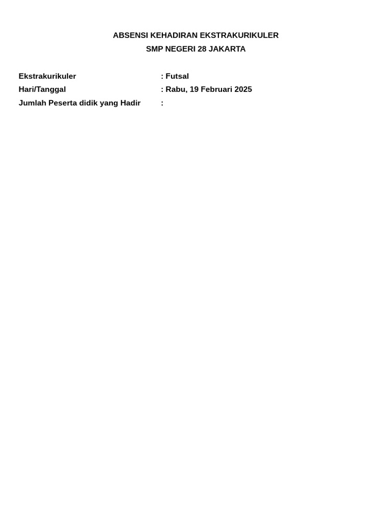 Format Laporan Dan Absen Ekskur Futsal | PDF