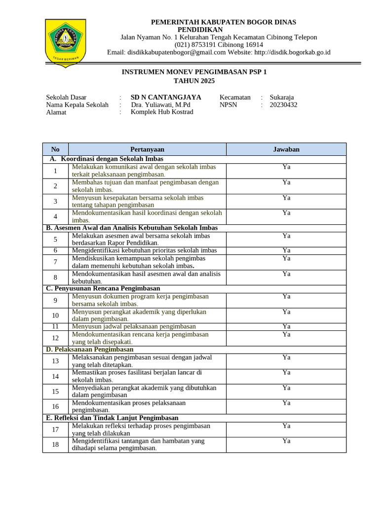 INSTRUMEN MONEV PENGIMBASAN 2025 | PDF