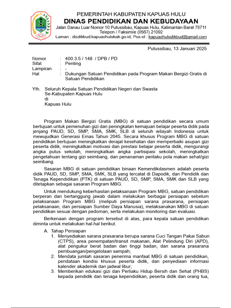 Surat Kepala DPB Terkait MBG | PDF